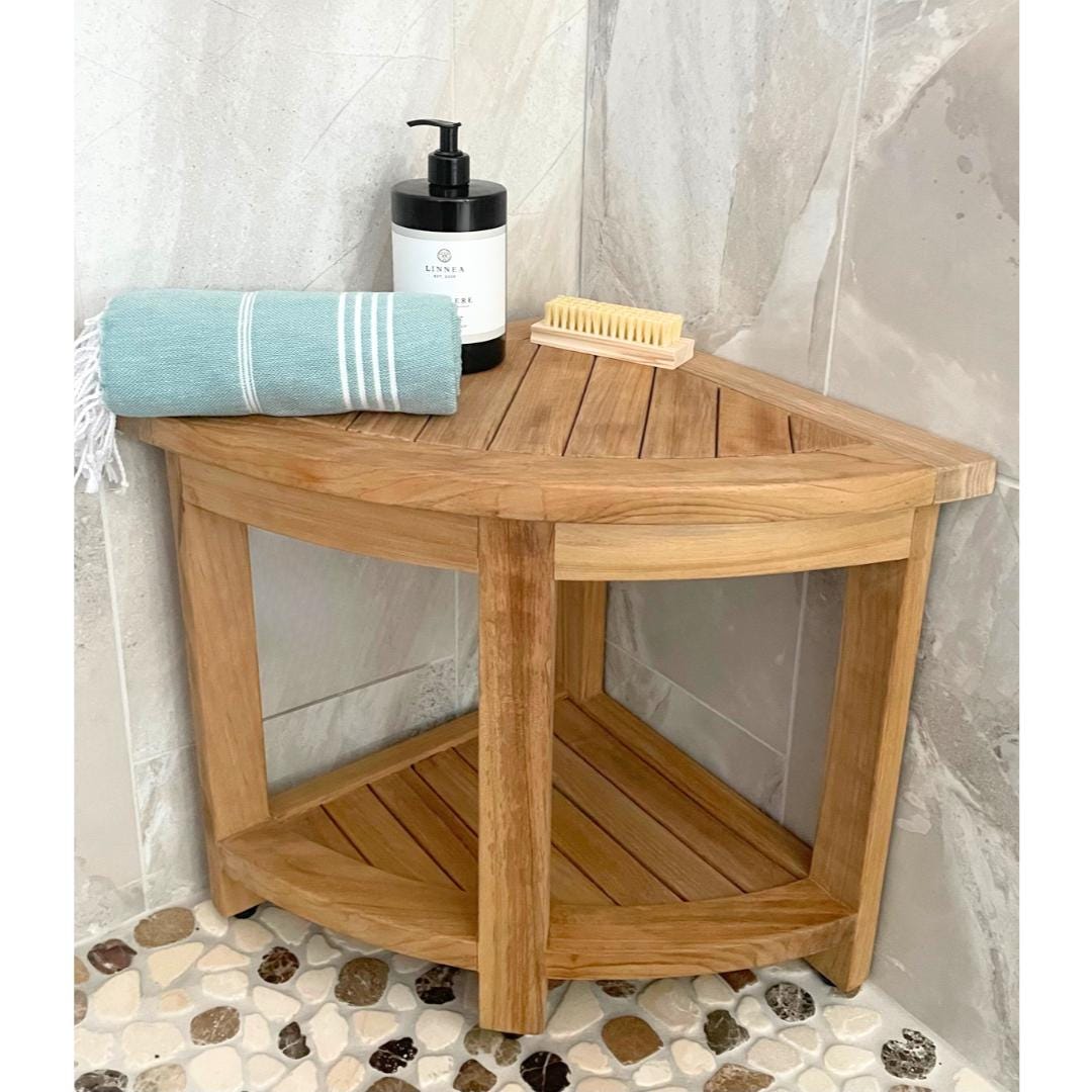 Teakwood Corner Shower Bench Shower Stool/shelf - Etsy