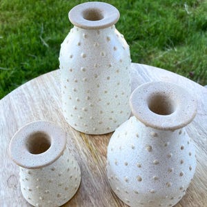 Vases Set of 3 Knobby Ceramic Bud Vases & Taper Holders Rustic Textured ...