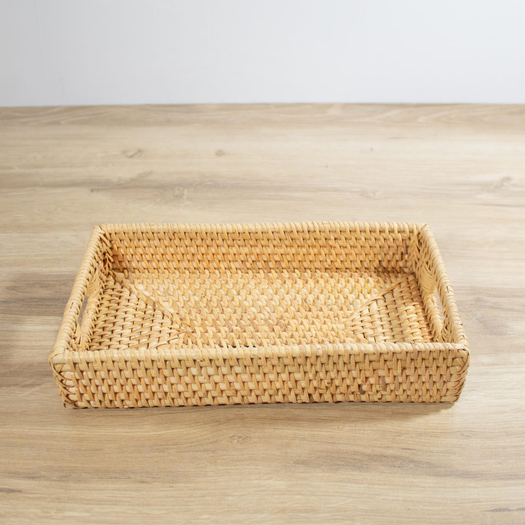 Rattan Vanity Tray Bathroom Organization Storage Basket Wicker ...