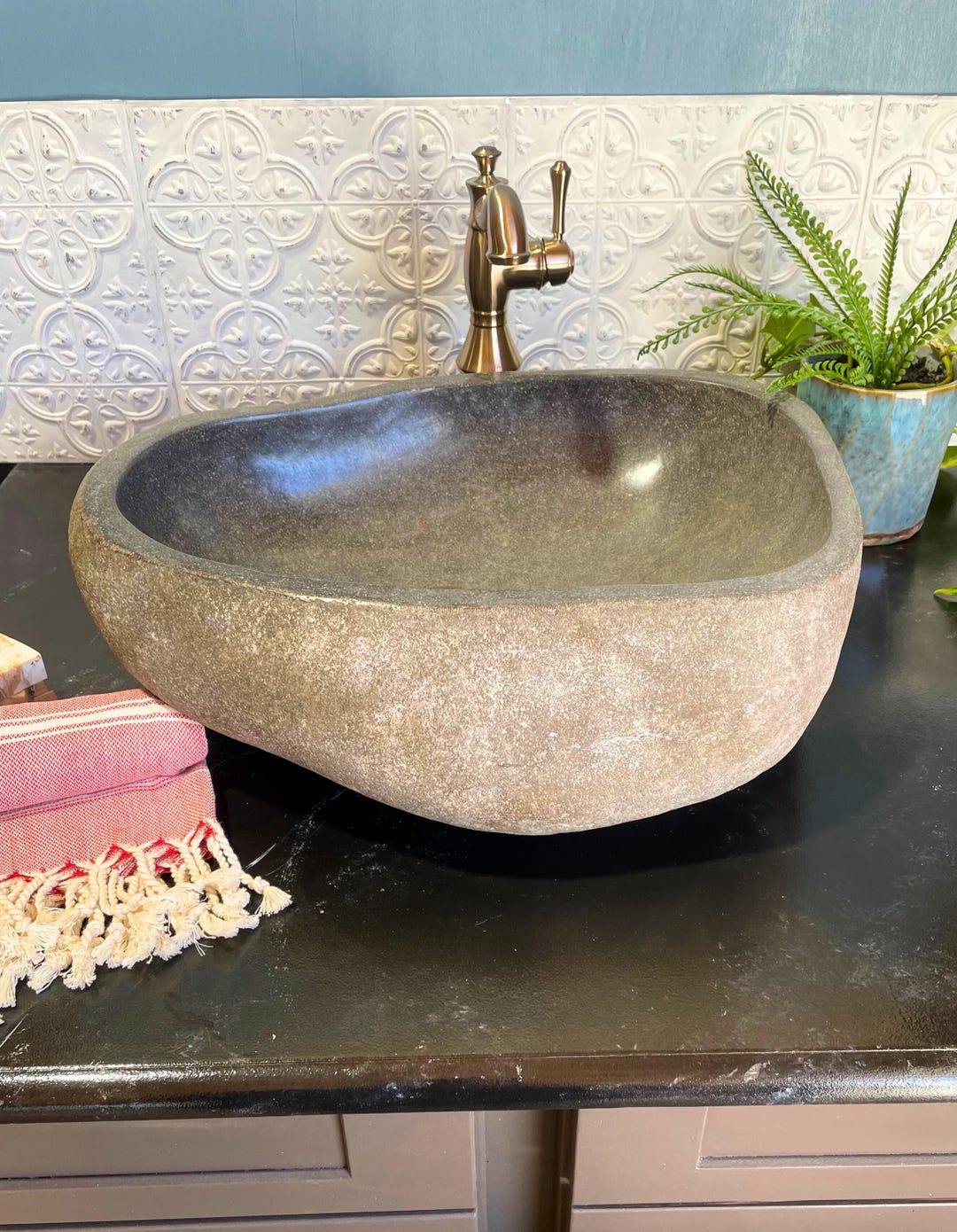 19" Natural Stone River Rock Vessel Sink - Etsy