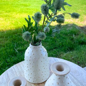 Vases Set of 3 Knobby Ceramic Bud Vases & Taper Holders Rustic Textured ...