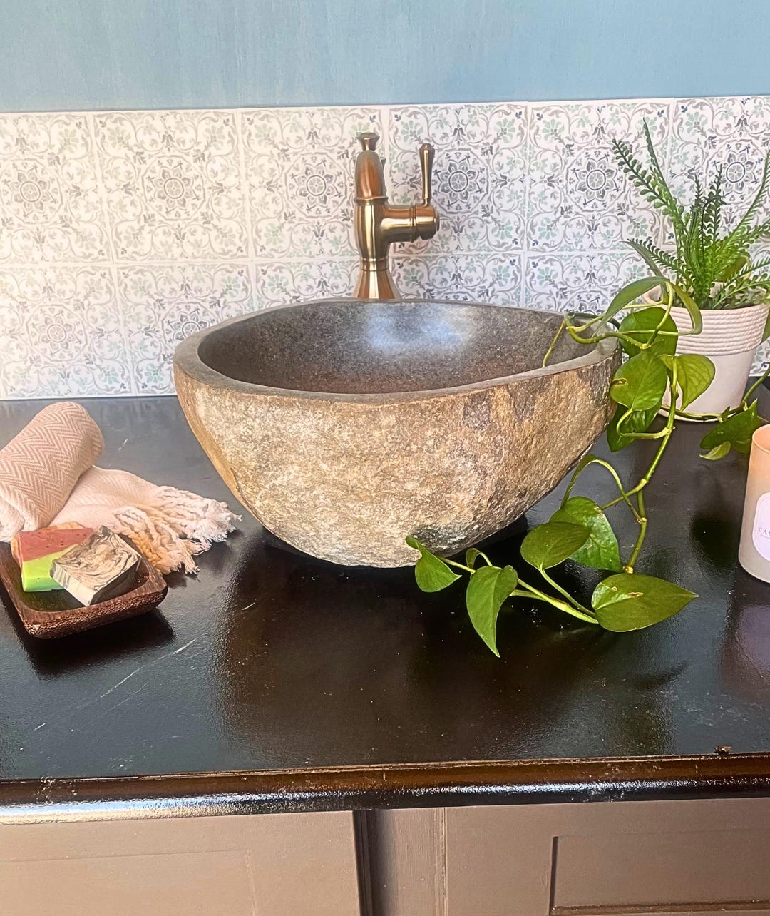 Hand-crafted, Natural River Rock Vessel Sink, Stone Sink - Etsy