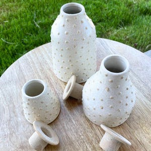 Vases Set of 3 Knobby Ceramic Bud Vases & Taper Holders Rustic Textured ...