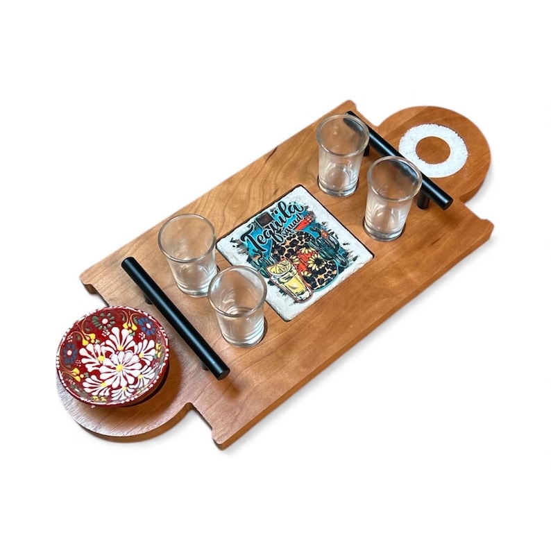 Tequila Shot Board Set – Rustic Flight Tray With Hand-painted Bowl ...