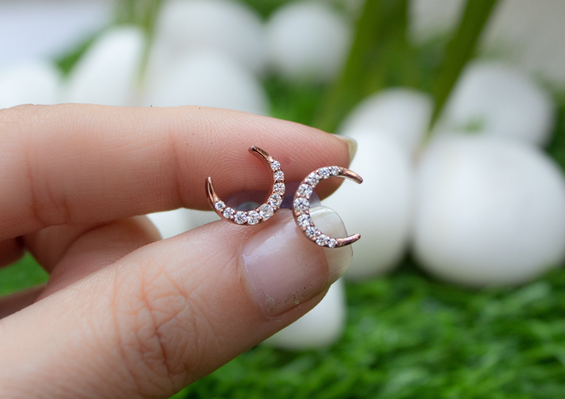 Moon Stud Earrings, Moon Stud, Zircon Stud Earrings, Crescent Moon ...