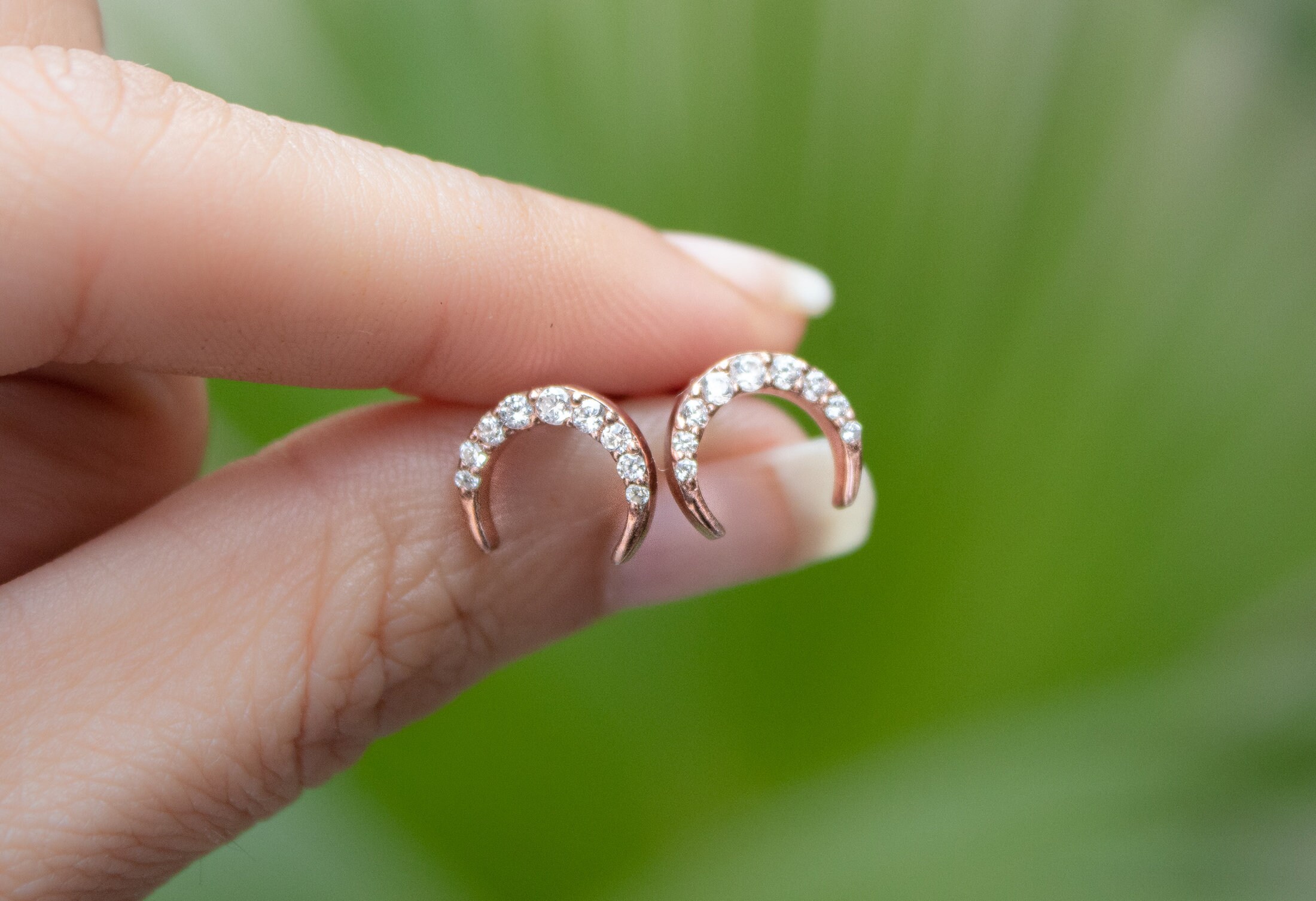 Moon Stud Earrings, Moon Stud, Zircon Stud Earrings, Crescent Moon ...