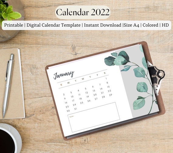 2022 Calendar Printable Digital Calendar Template Instant | Etsy Canada