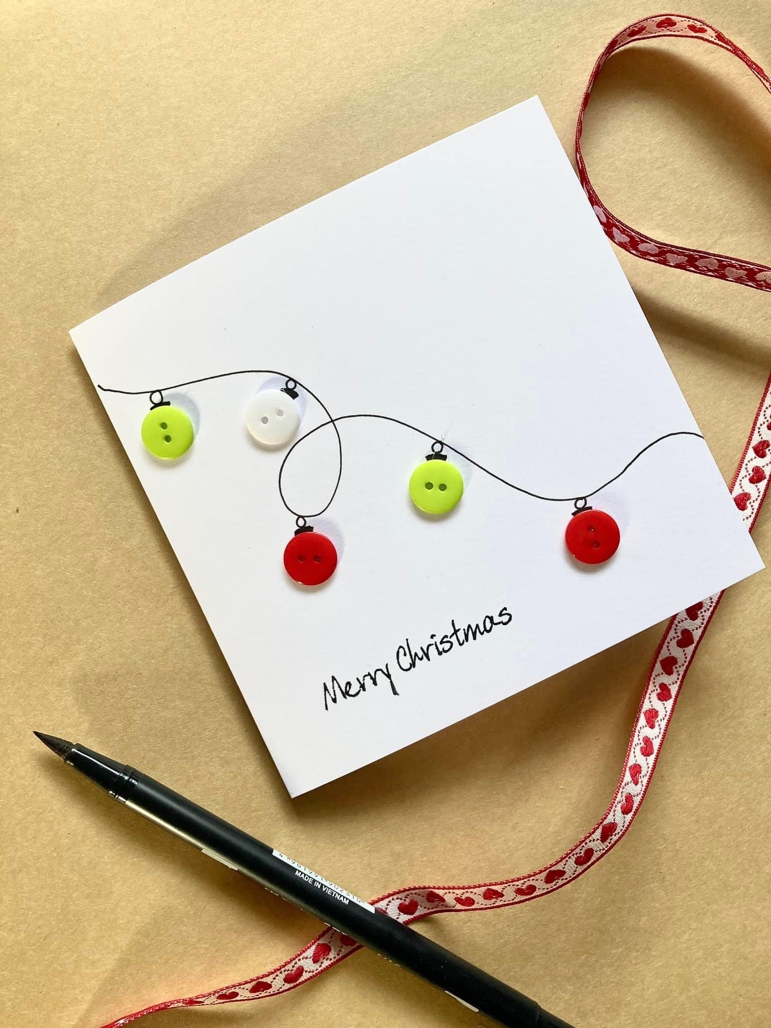 Handmade Button Baubles Christmas Card- Choice of Design - Etsy UK