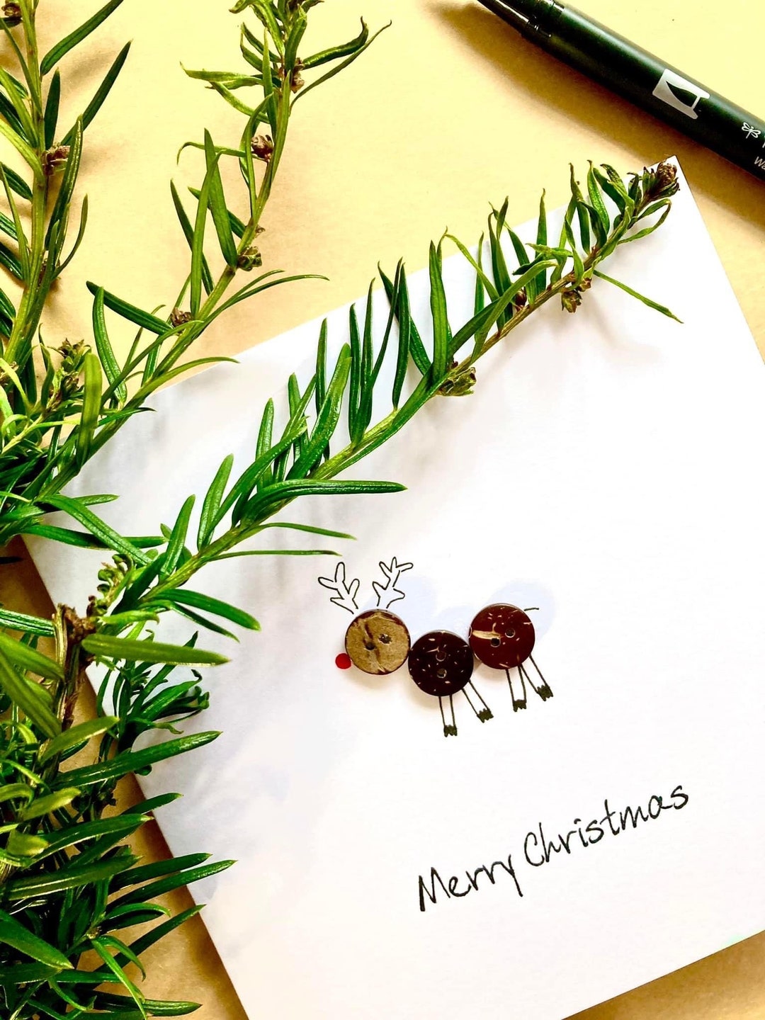 Handmade Christmas Card Reindeer Button - Etsy UK
