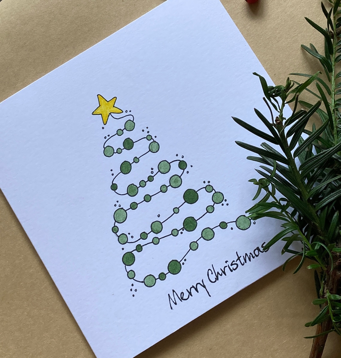 Hand Drawn Christmas Card- Tree Bauble Design - Etsy