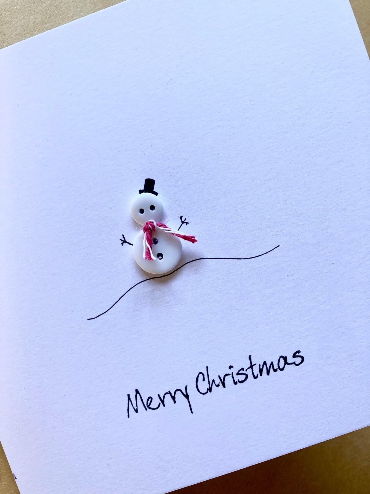 Handmade Christmas Card- Snowman - Button - Etsy UK