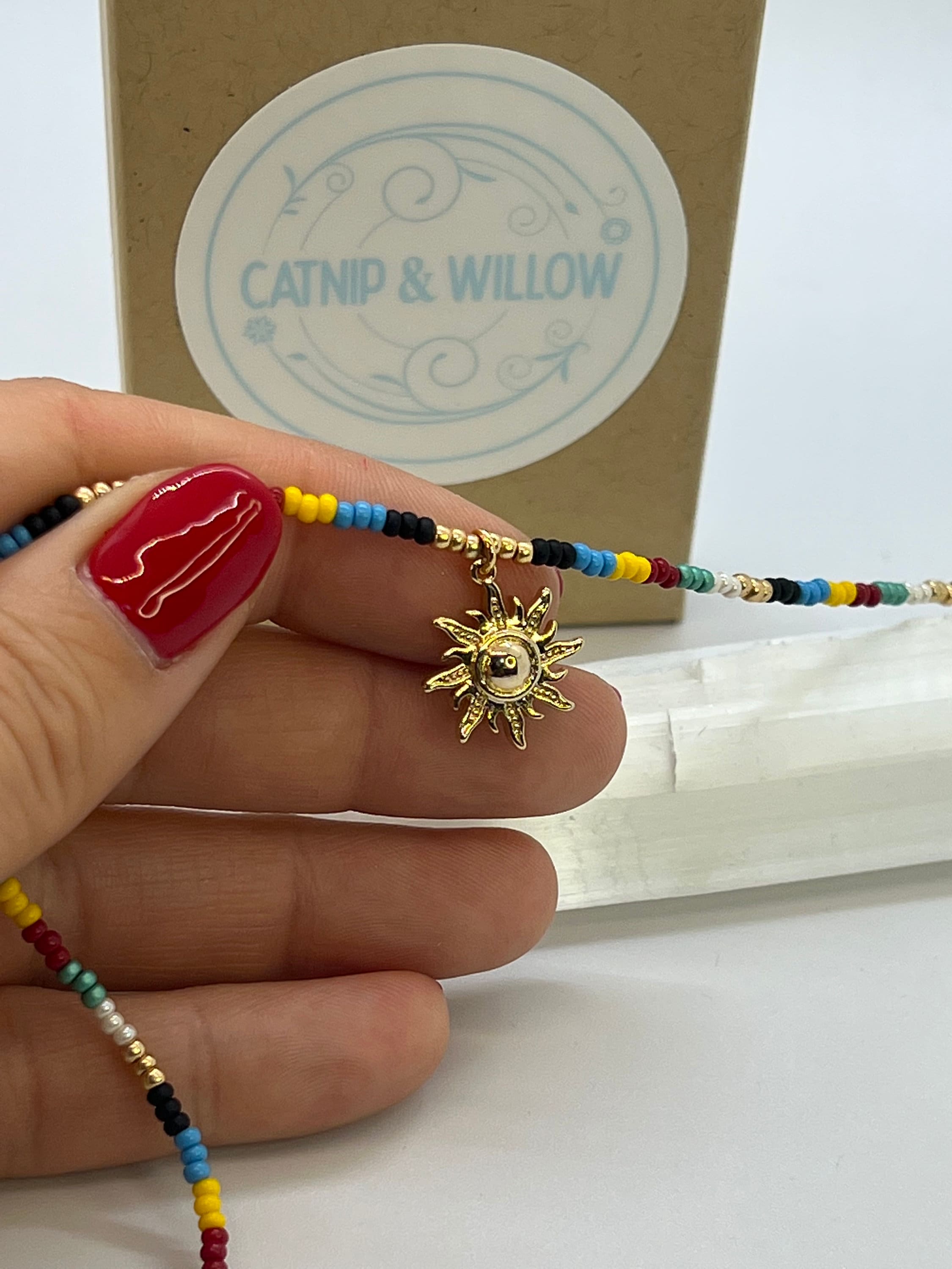Seed Bead Necklace, Bright Beautiful Colours With Gold Sun Pendant. - Etsy