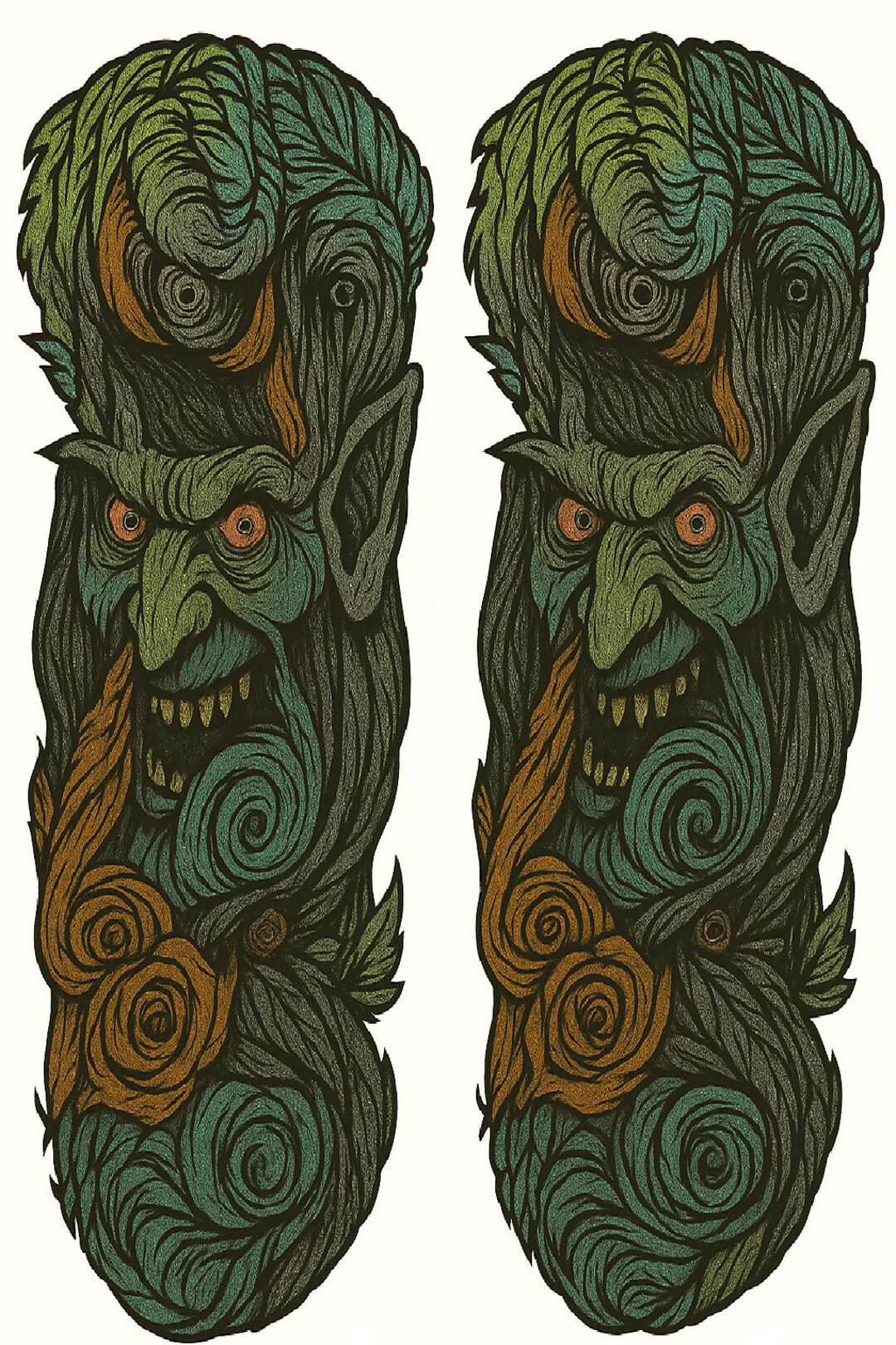 Creepy Forest Goblin Face Temporary Tattoos Fantasy Swirl Style Set of ...