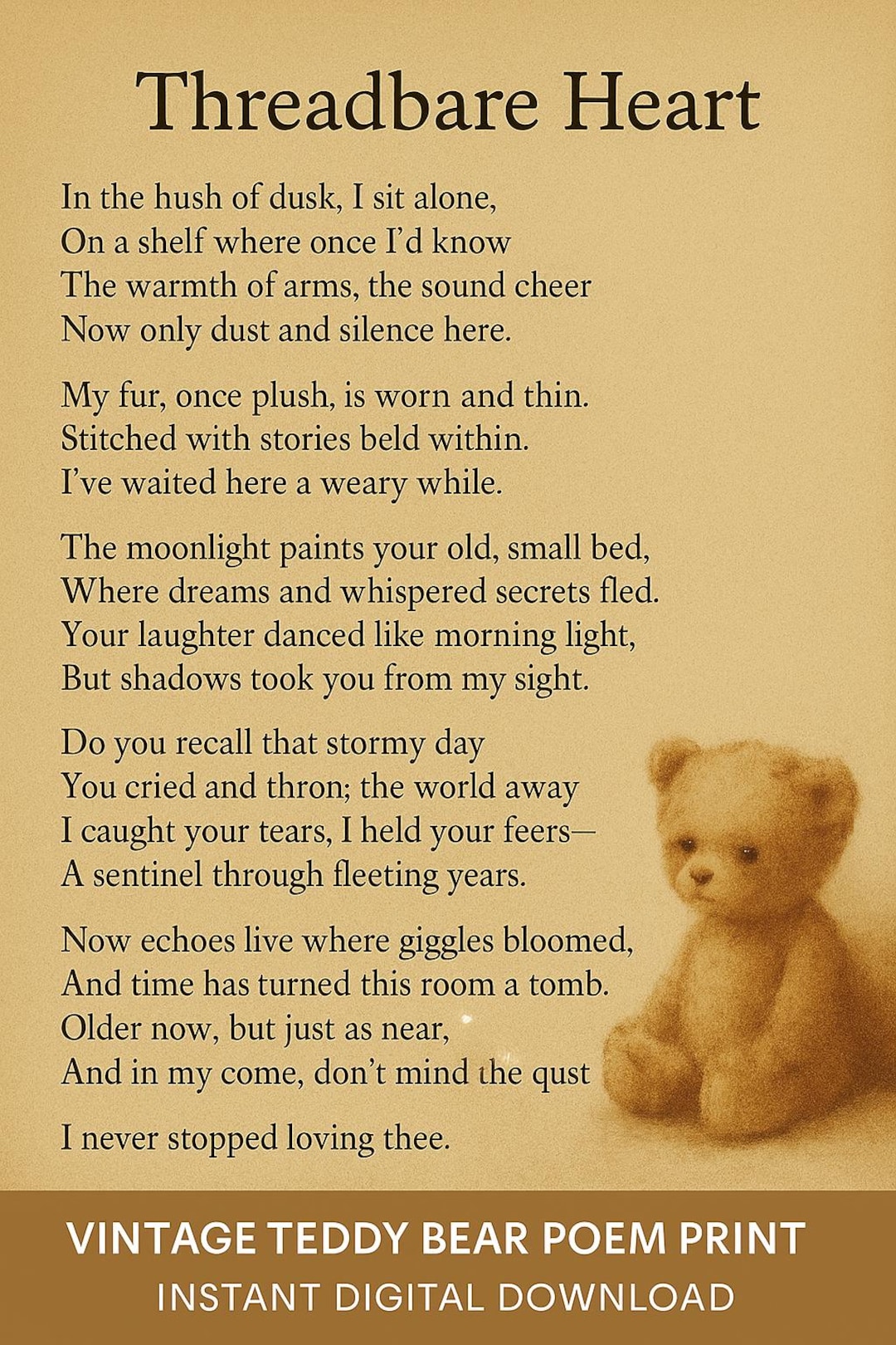 Vintage Teddy Bear Poem Print: Sentimental Nursery Wall Art (digital ...