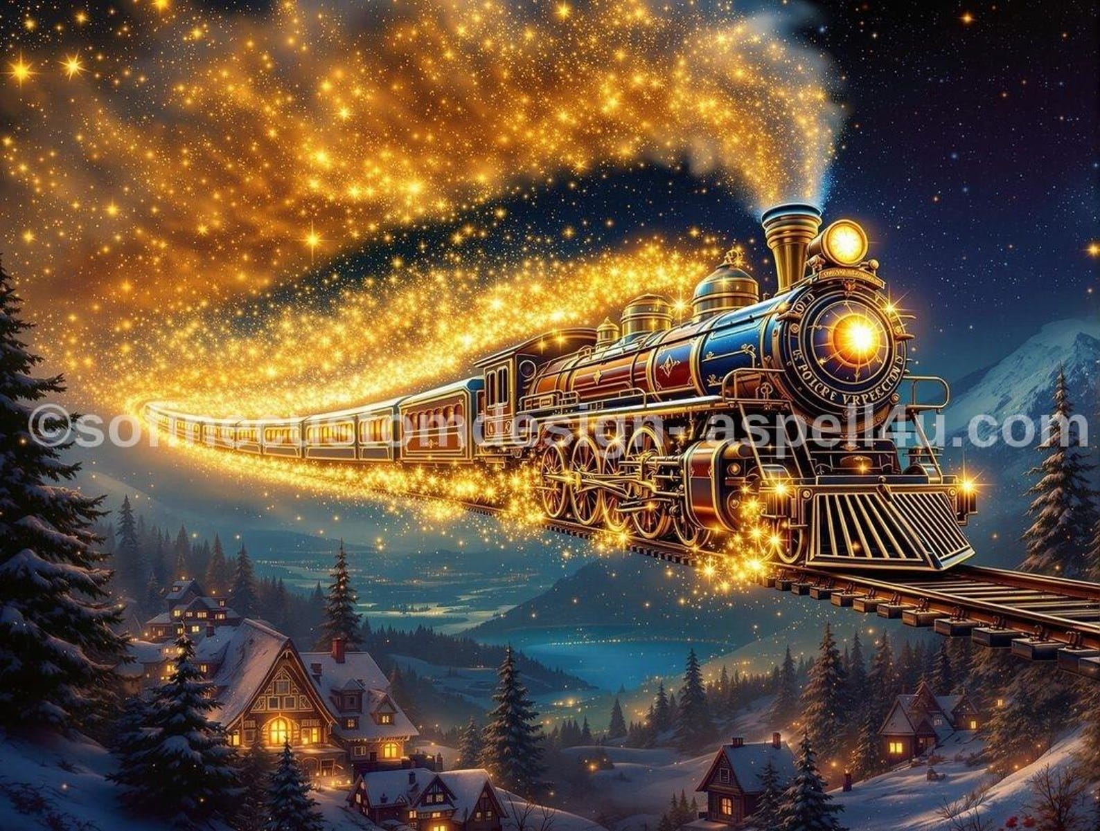 Fiery Train Over Night Sky Art Print: HD Canvas - Etsy