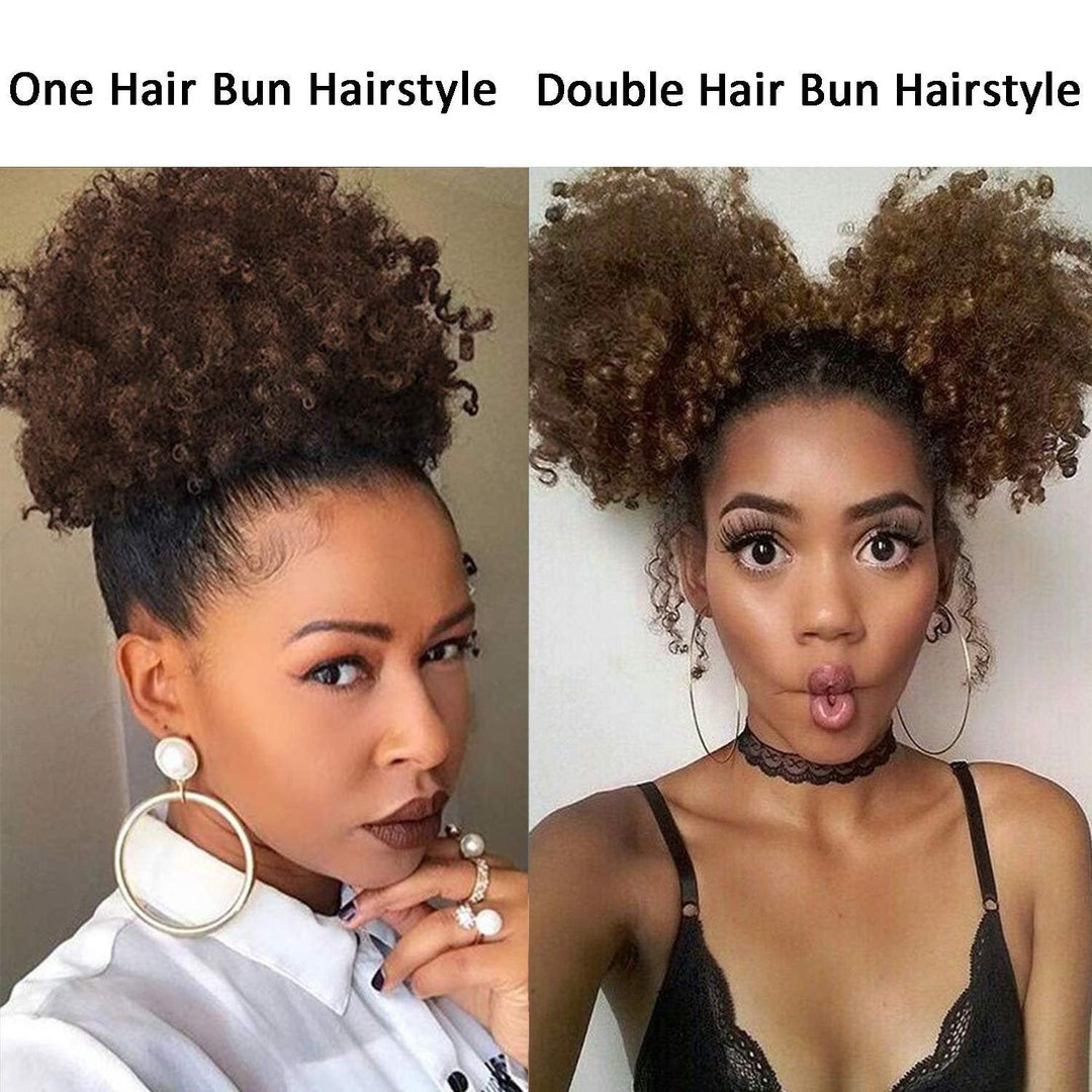 Set of 2, Afro Puff Drawstring Ponytail Extensions, Synthetic Fluffy ...