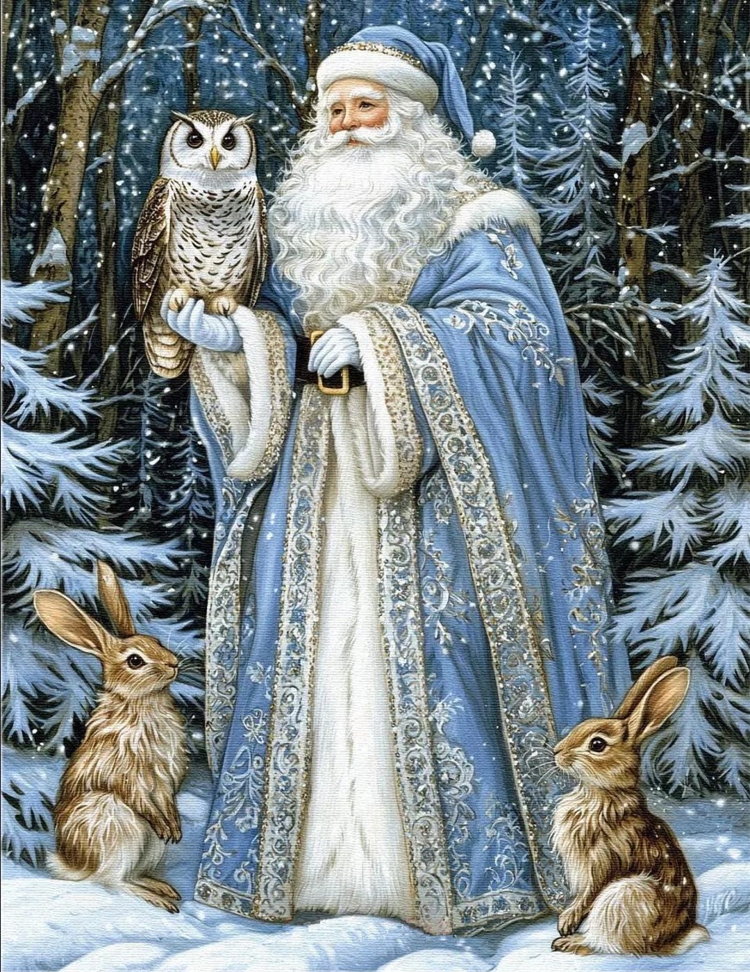 Christmas Santa and Forest Animals Canvas Art Print - Etsy