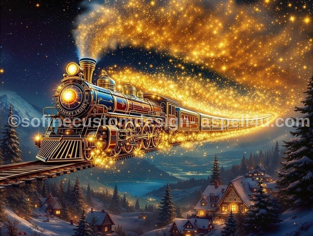 Fiery Train Over Night Sky Art Print: HD Canvas - Etsy