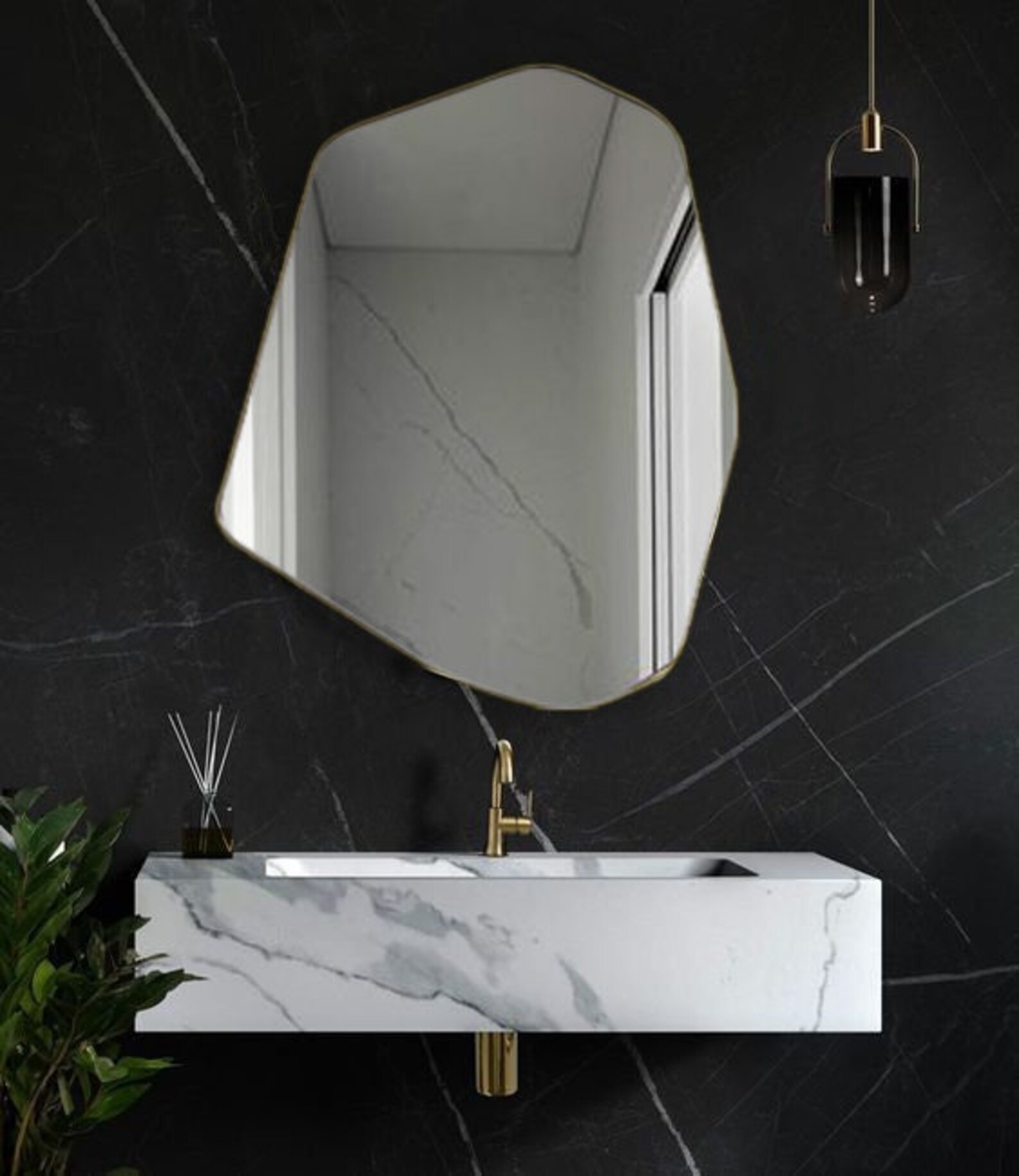Angle Bathroom Irregular Mirror Home Decor Angular Asymmetrical Wall ...