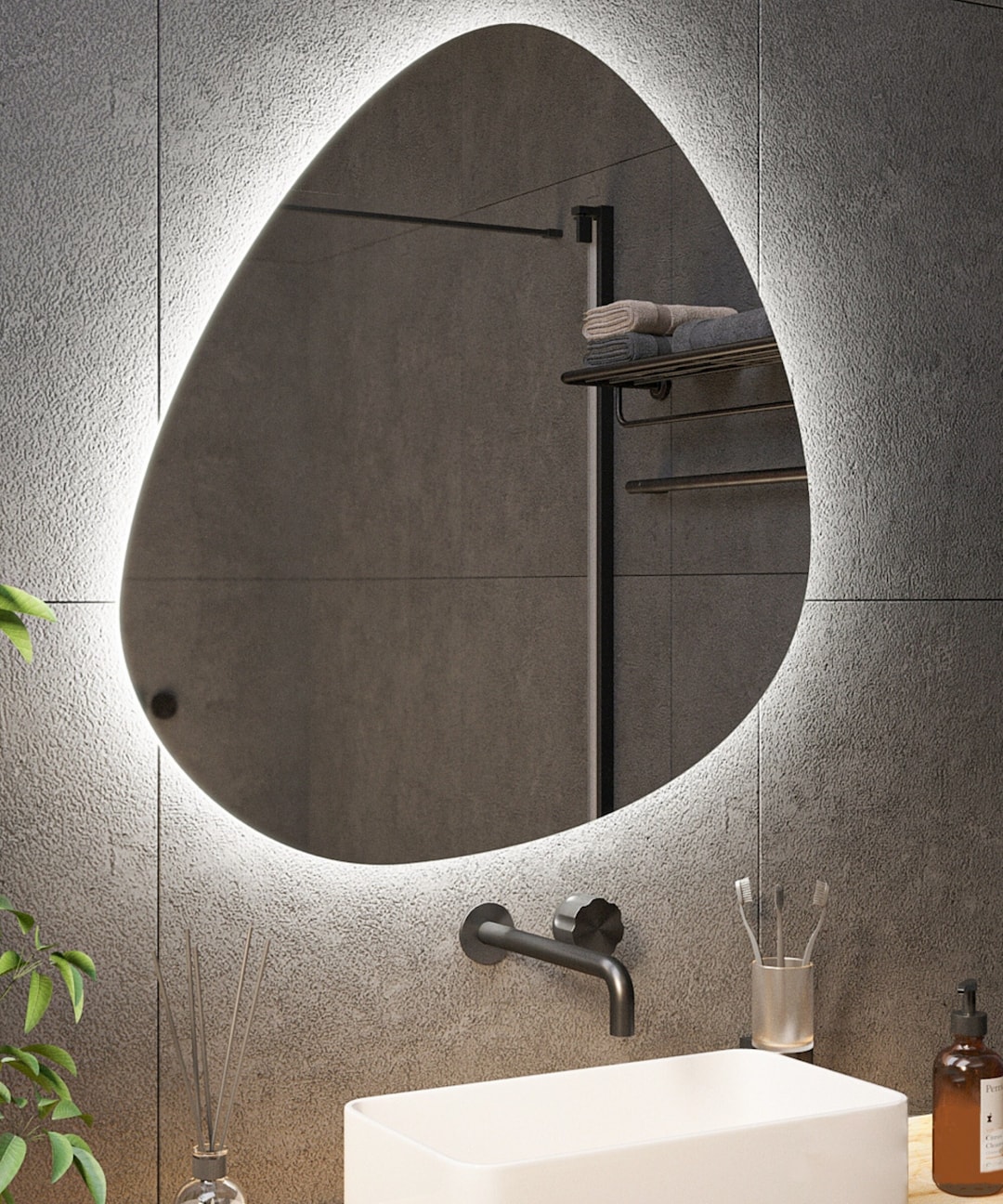 Sile Asymmetrical Bathroom Mirror Irregular Bedroom Mirror Wide ...