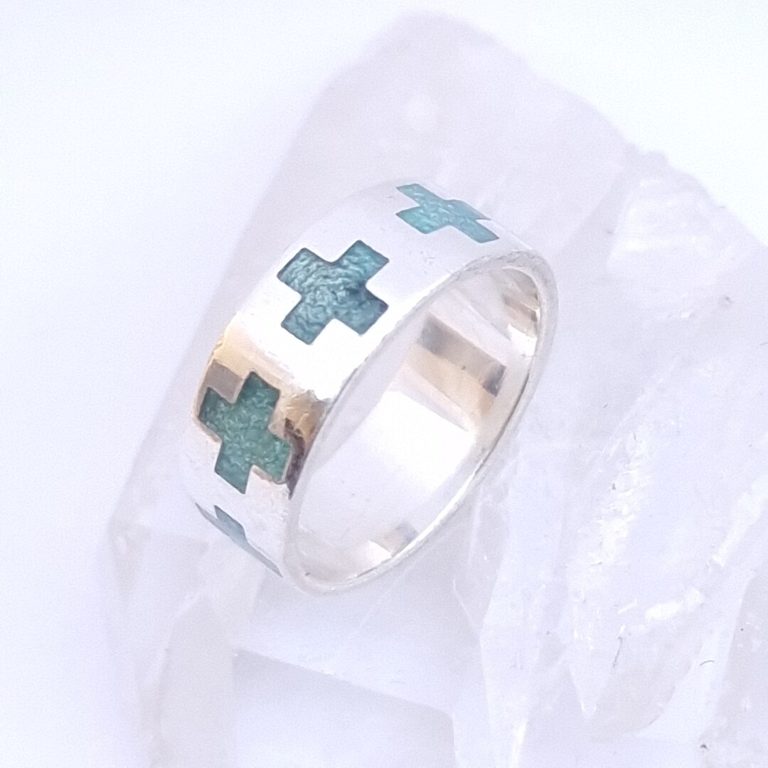Vintage Turquoise Cross Ring | Sterling Silver Band, UK Size P - Etsy