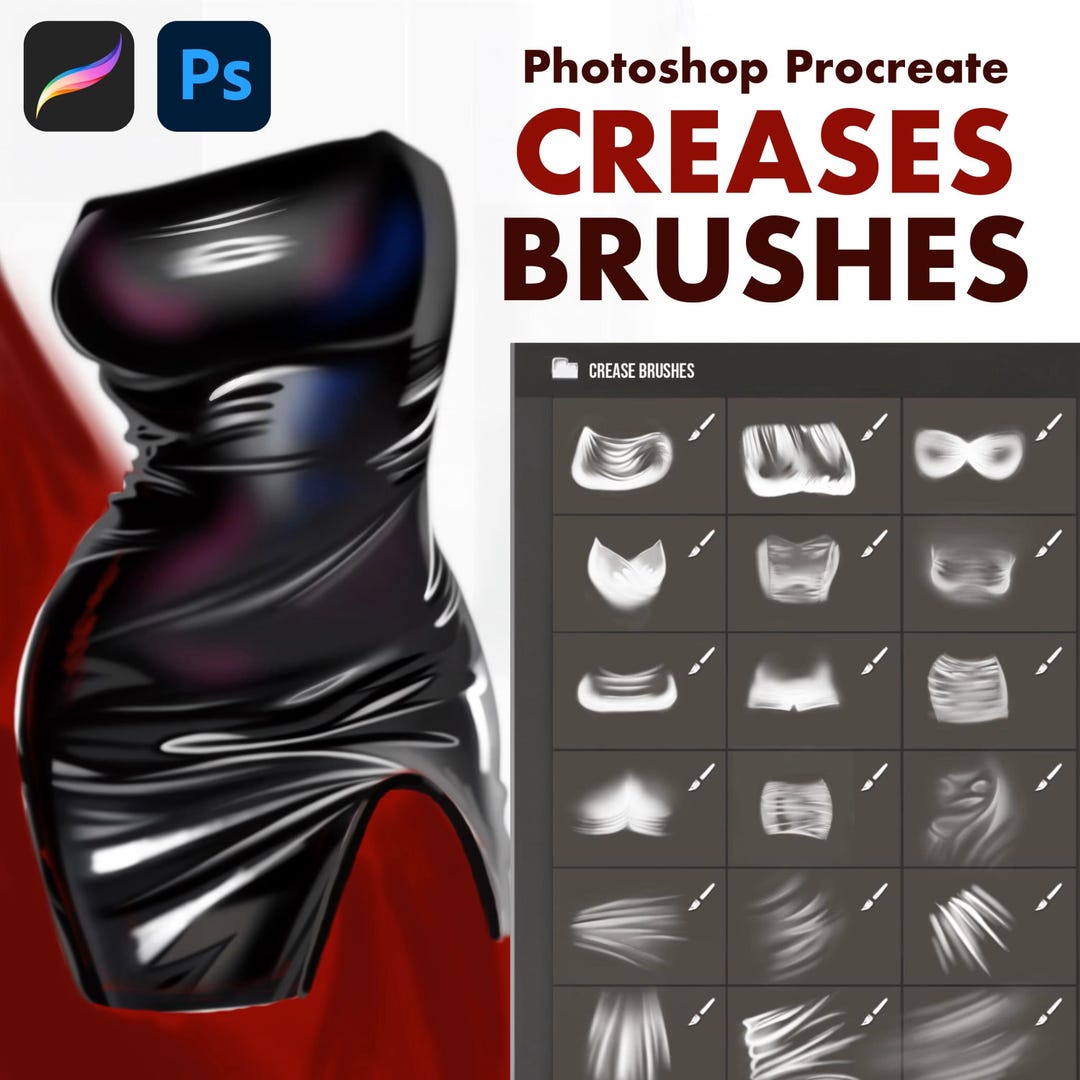 Creases Brushes for Photoshop and Procreate. Crease Brushes Procreate. Wrinkles Brushes ...