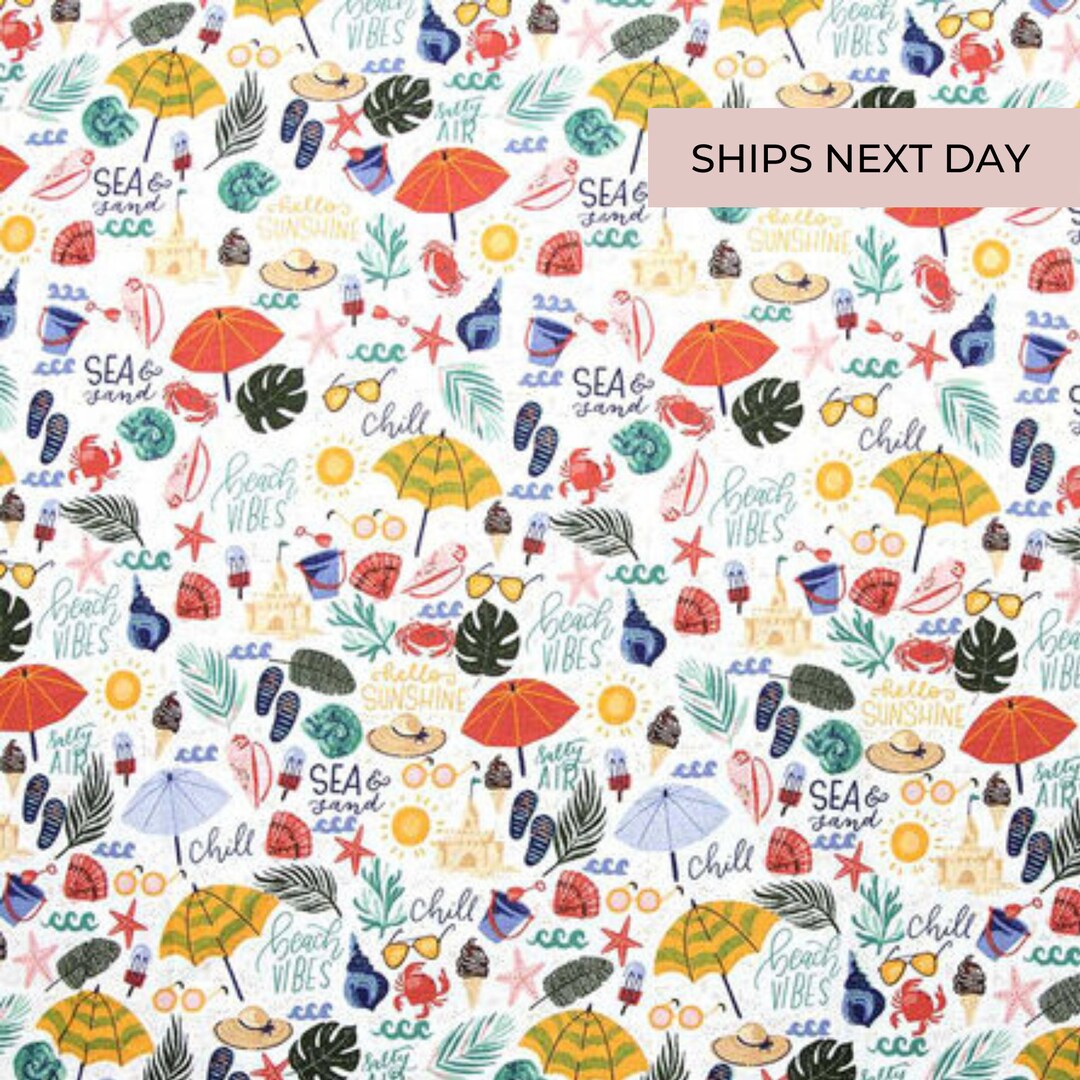 Sea and Sand Beach Cotton Fabric / 100% Cotton / Ocean Fabric / Beach ...