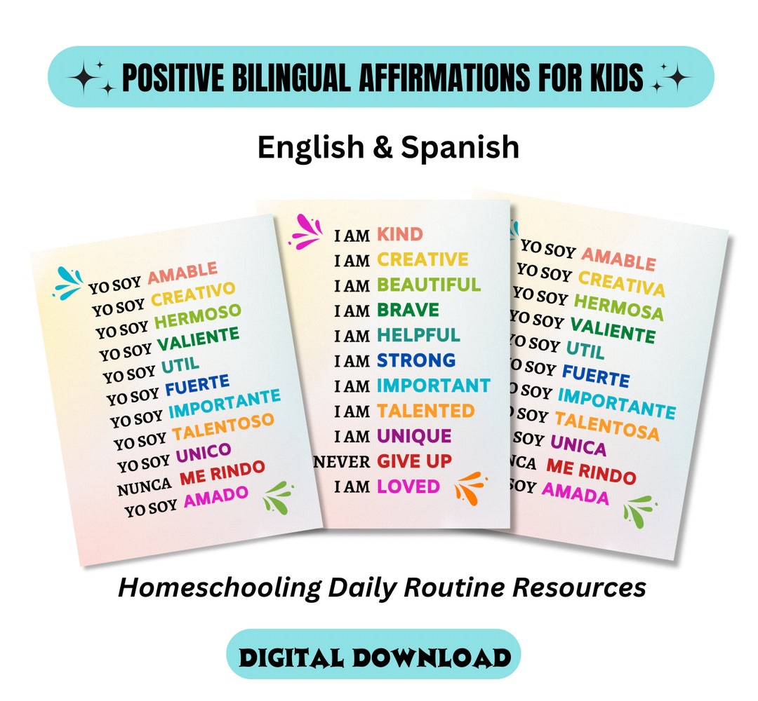 Spanish Affirmations for Kids, Bilingual Affirmations, Homeschooling ...
