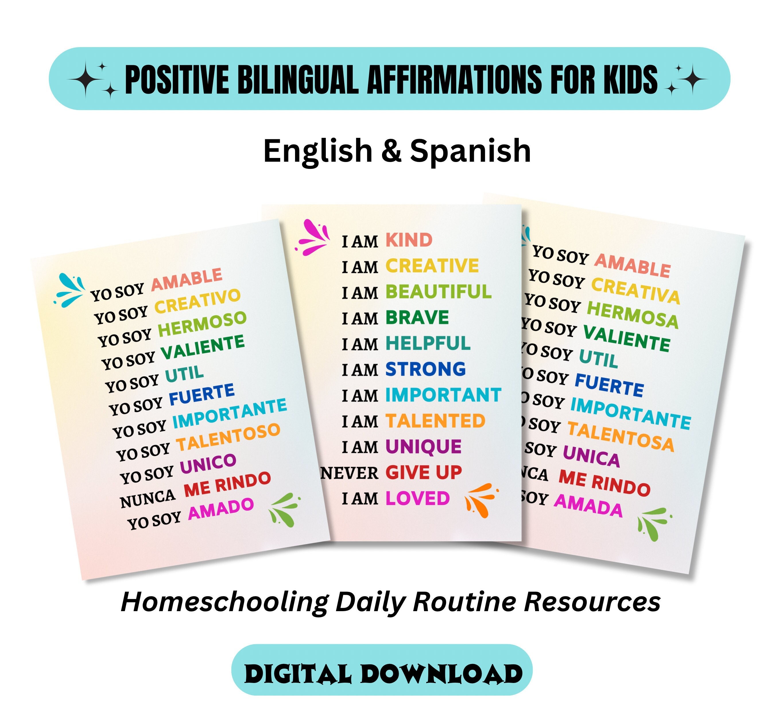 Spanish Affirmations for Kids, Bilingual Affirmations, Homeschooling ...