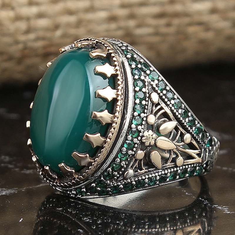 Mens Green Silver Ring - Etsy