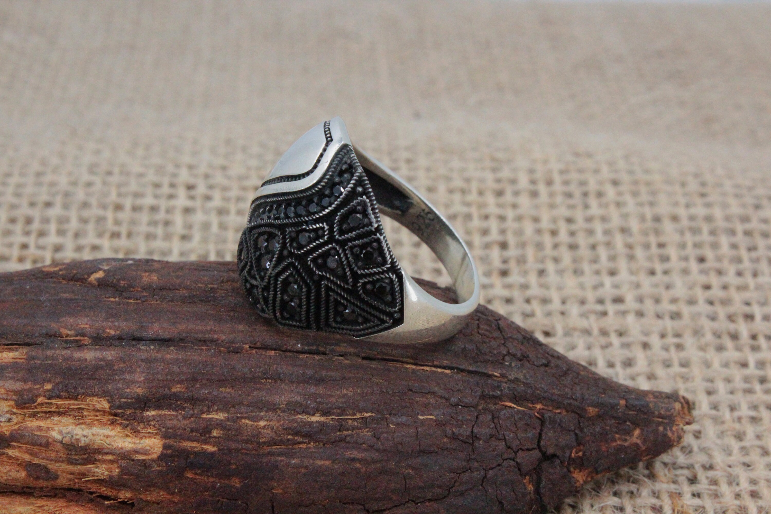 Modern Design Black Micro Zircons Solid 925 Sterling Silver - Etsy