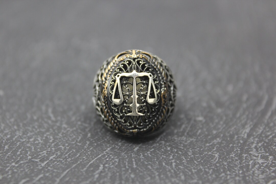 Scales of Justice Solid 925 Sterling Silver Men's Ring Handmade Lawyer ...