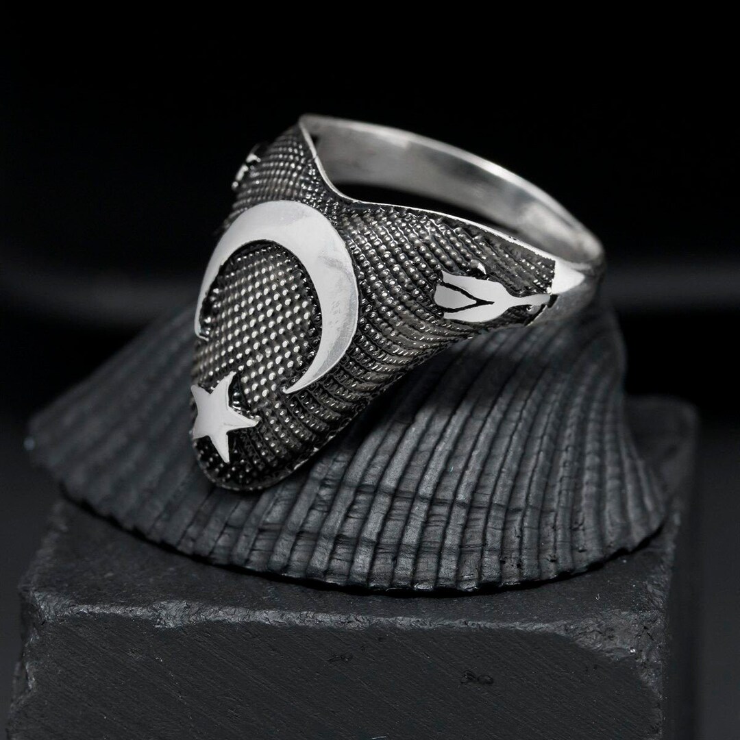Turkish Ottoman Thumb Ring Solid 925 Sterling Silver Men's Ring Moon ...