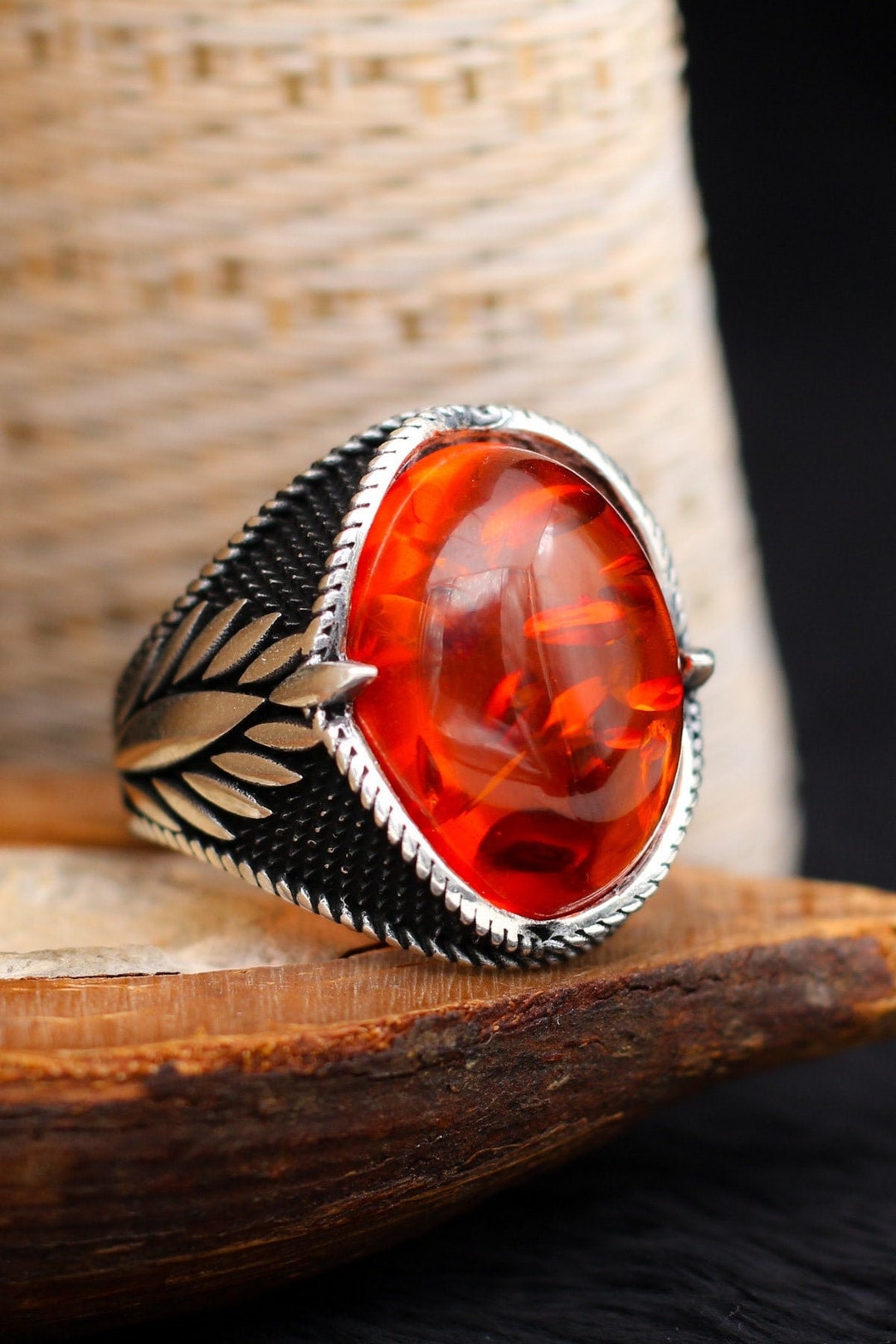 Turkish Honey Amber Stone Solid 925 Sterling Silver Men's Ring Handmade ...
