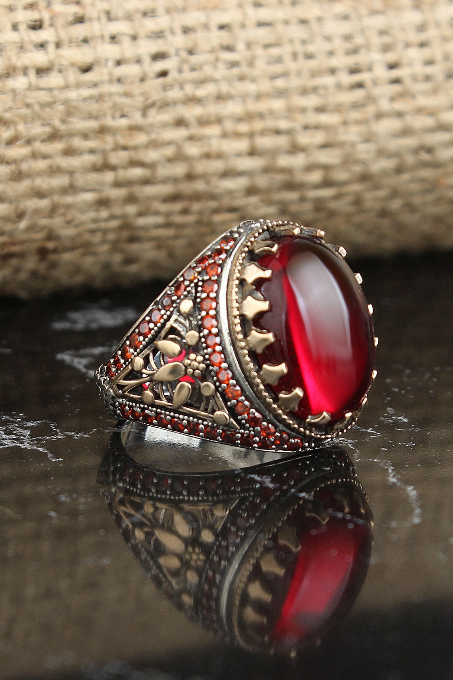Red Zircon Stone Solid 925 Sterling Silver Men's Ring - Etsy