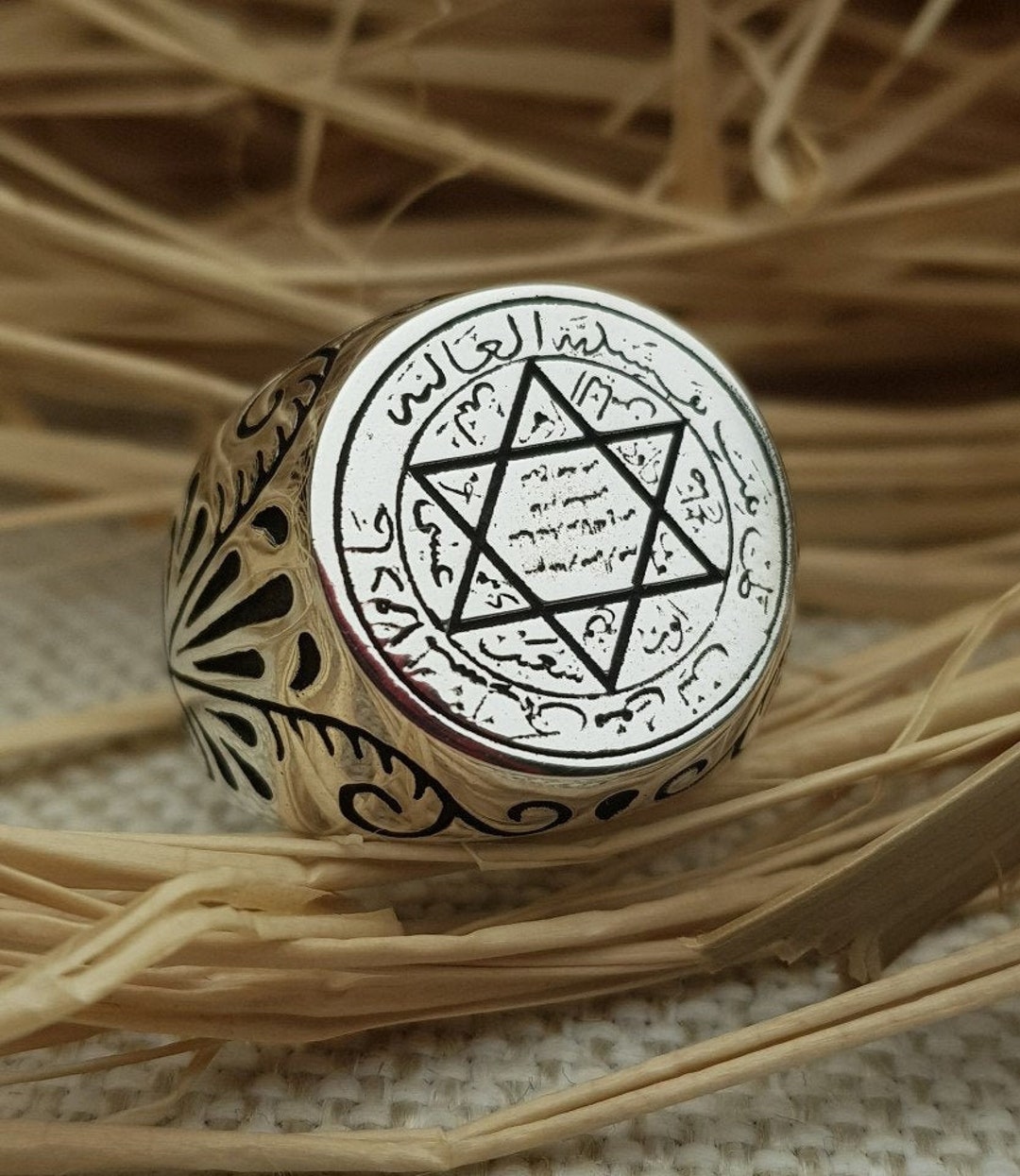 Seal of Solomon Solid 925 Sterling Silver Men's Ring Islamic ...