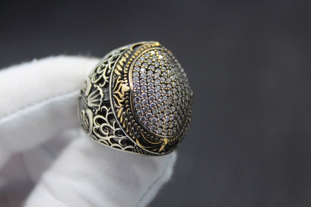 White Micro Zircons Solid 925 Sterling Silver Men's Ring With Vav ...