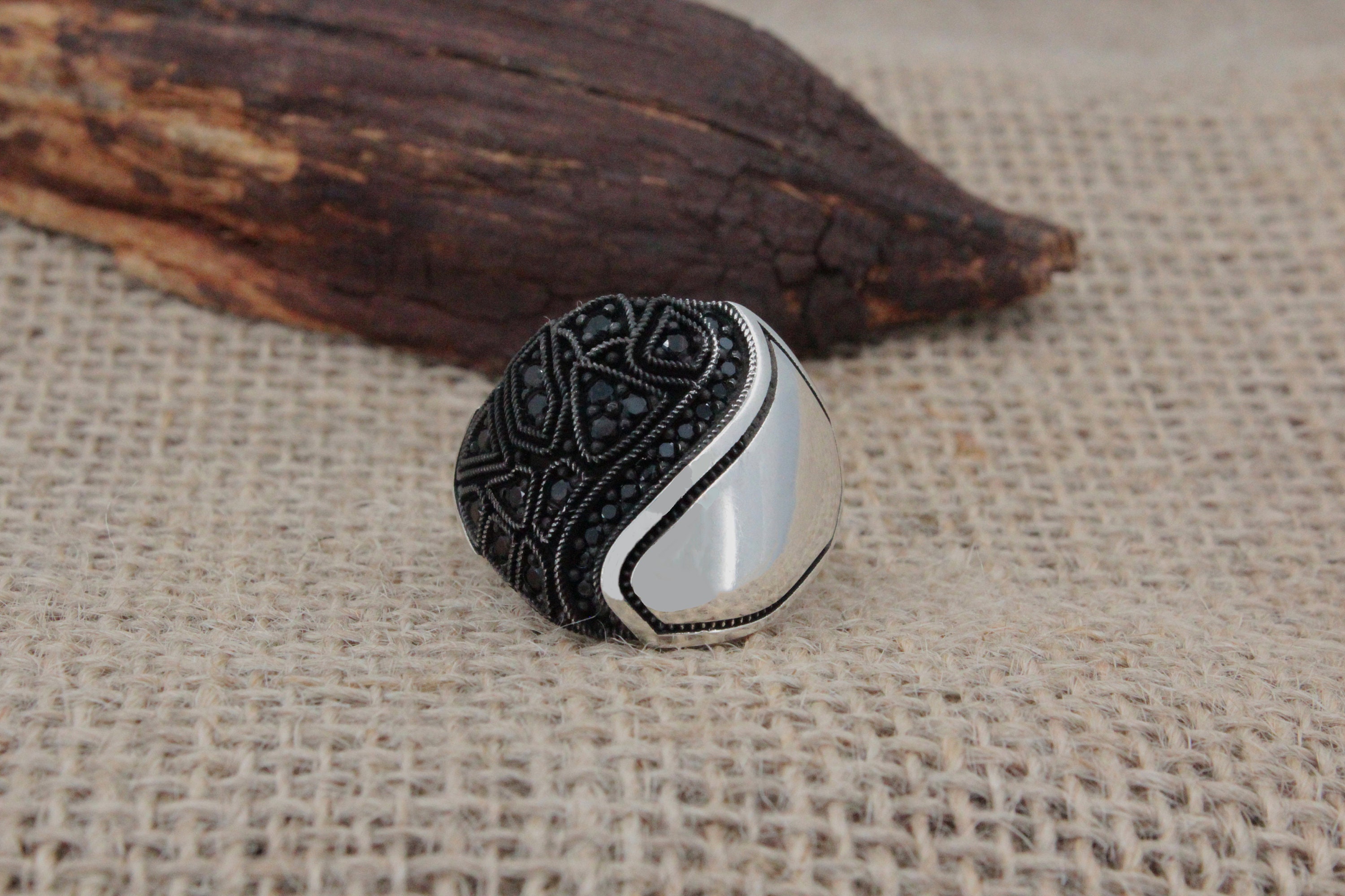 Modern Design Black Micro Zircons Solid 925 Sterling Silver - Etsy