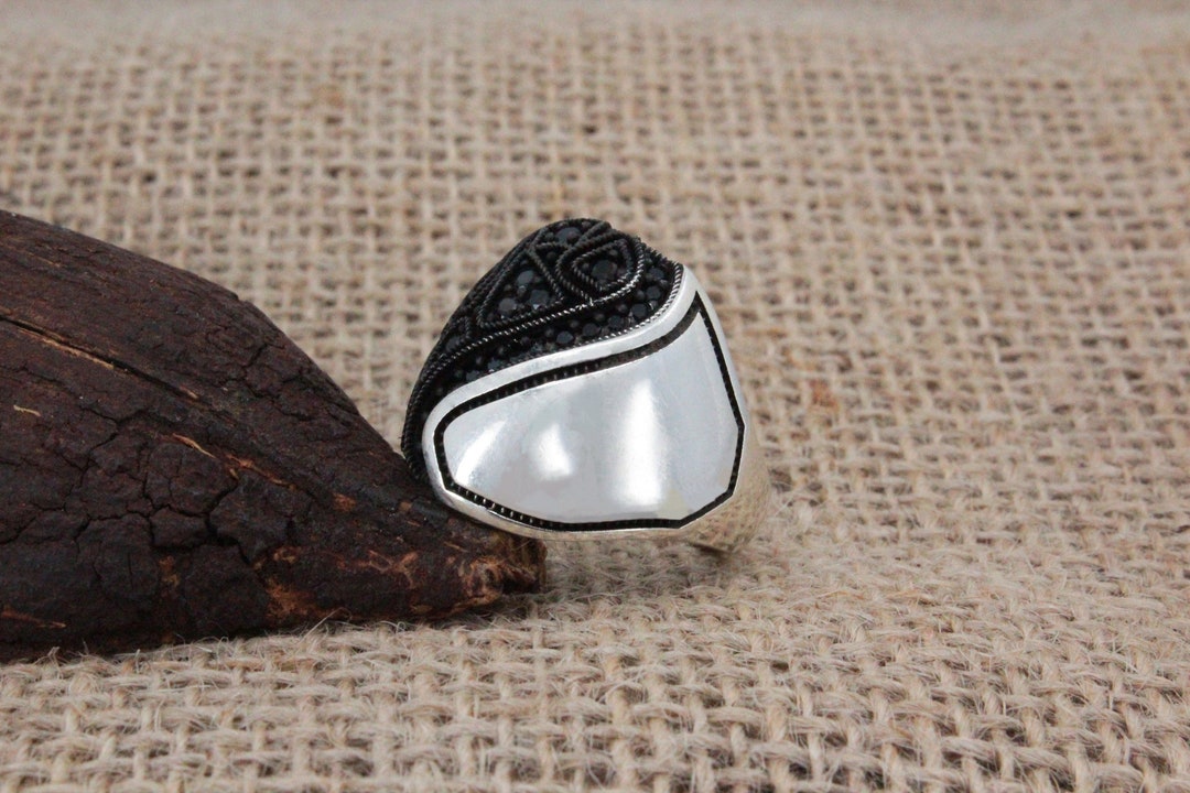 Modern Design Black Micro Zircons Solid 925 Sterling Silver Men's Ring ...