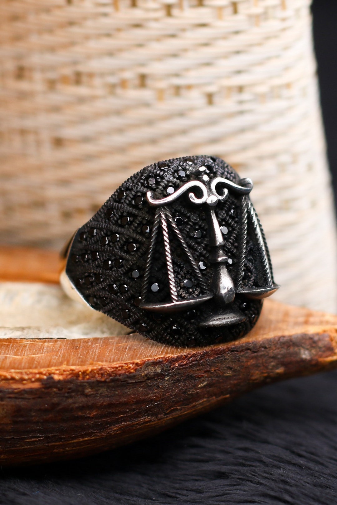 Scales of Justice Figure Black Micro Zircons Solid 925 Sterling Silver ...