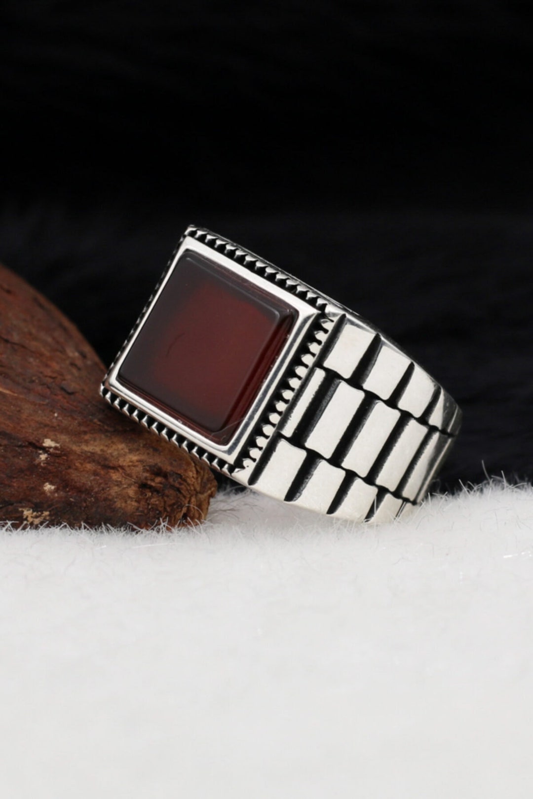 Agate Stone Watch Strap Design Solid 925 Sterling Silver Men's Ring ...