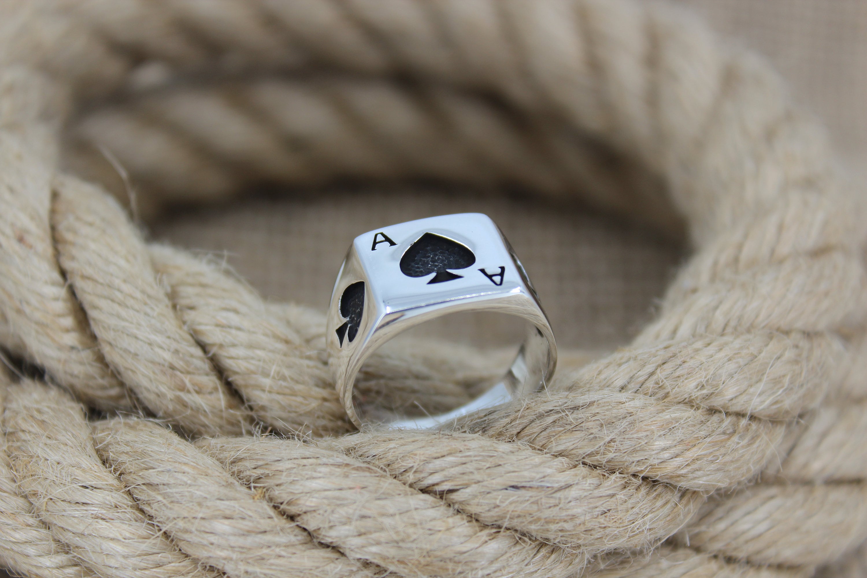 Ace of Spades Figure Solid 925 Sterling Silver Men's Ring Handmade ...