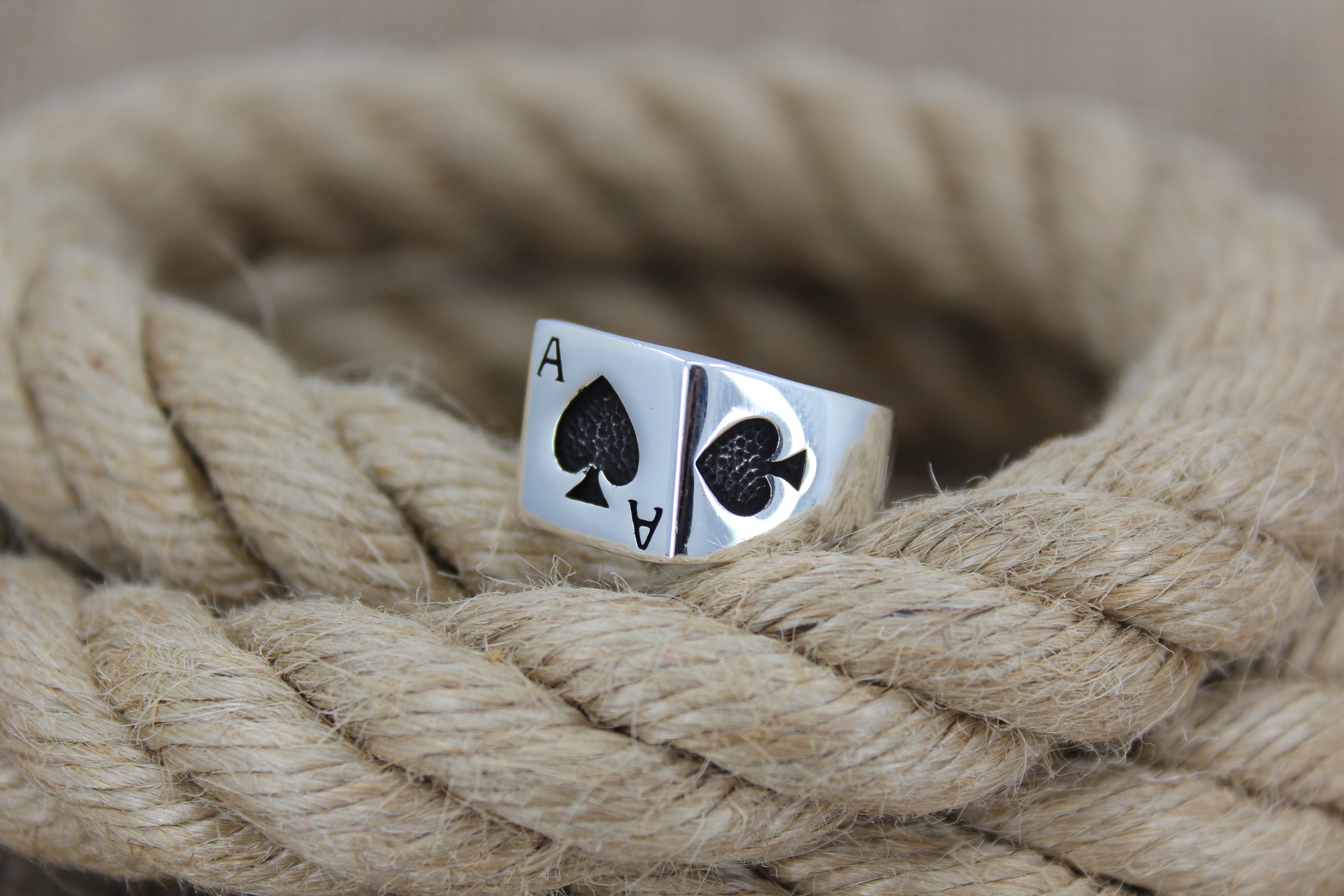 Ace of Spades Figure Solid 925 Sterling Silver Men's Ring Handmade ...