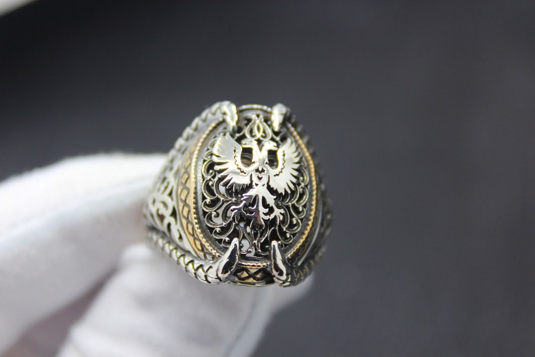 Double Headed Eagle Ring Solid 925 Sterling Silver Men's Ring Dirilis ...