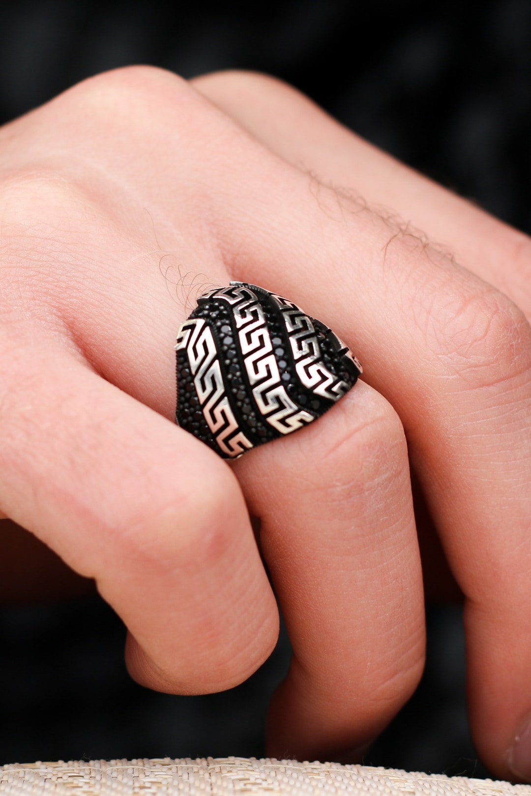 Modern Design Black Micro Zircons Solid 925 Sterling Silver Men's Ring ...