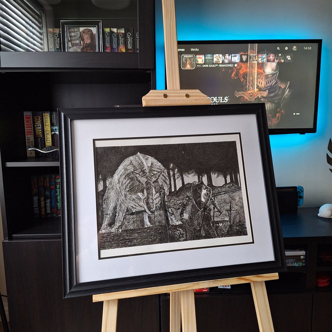 Dark Souls: Grey Wolf Sif - A3 Original Framed Ink and Pencil Drawing ...