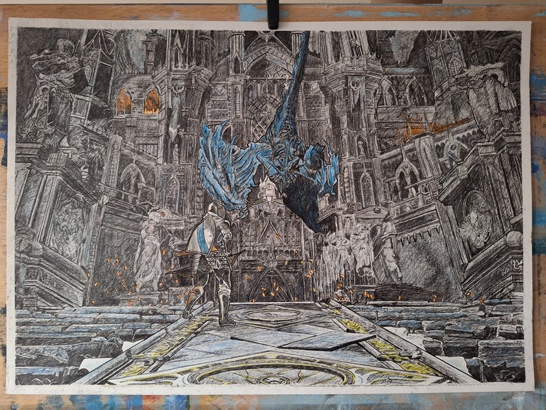 Demon's Souls: Blue Dragon / A3 420mm X 297mm / Original Ink Drawing - Etsy