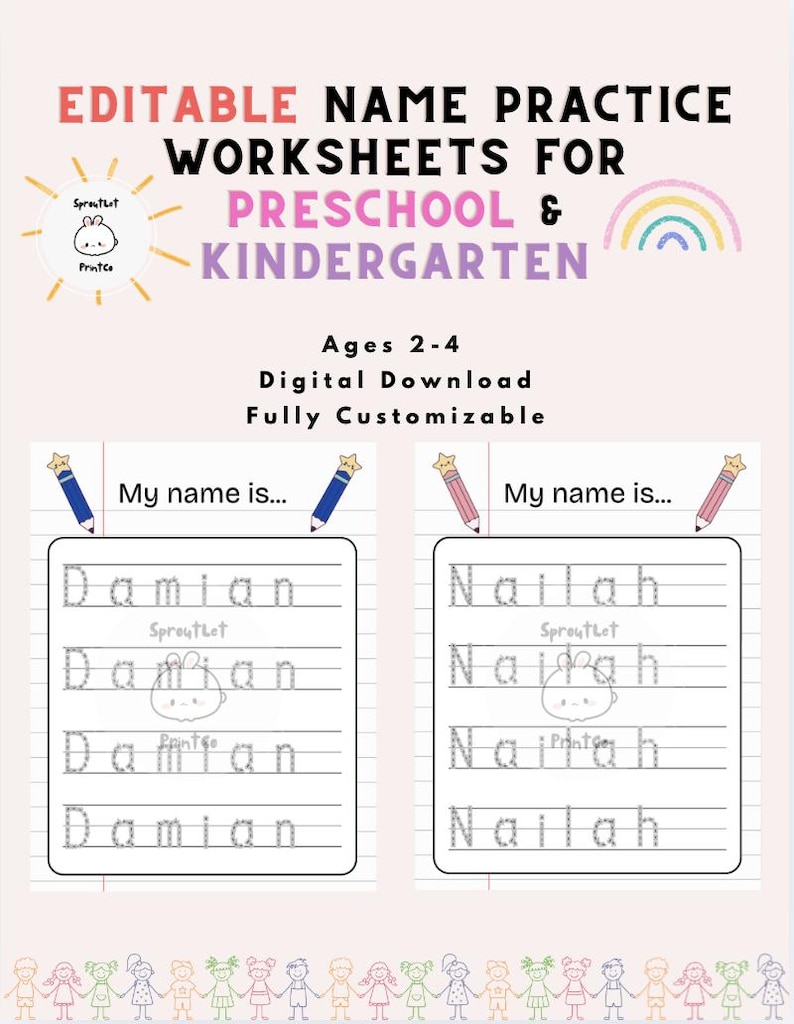Editable Name Practice Worksheet for Preschool & Kindergarten - Etsy
