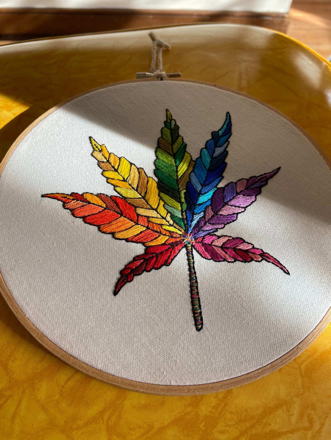 Embroidered Hoop Art Rainbow Marijuana Leaf | Etsy
