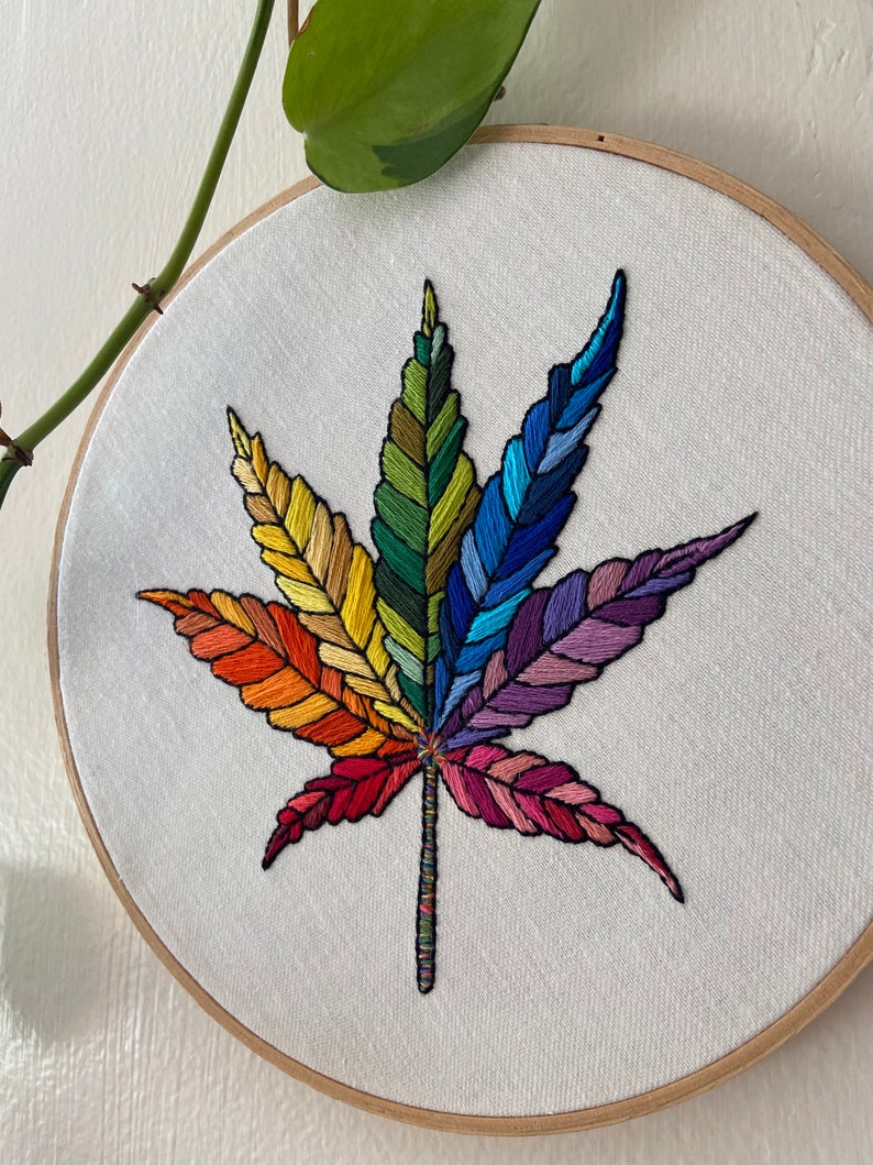 Embroidered Hoop Art Rainbow Marijuana Leaf | Etsy